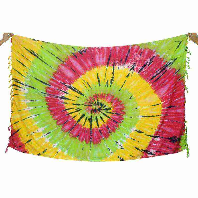 Yellow Green Fuchsia Black Tie Dye - Hawaiian Bali Sarong Pareo Batik ...